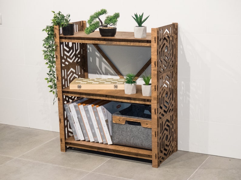 Low Bookcase Wood Bookshelves Shelving Unit solar - Etsy
