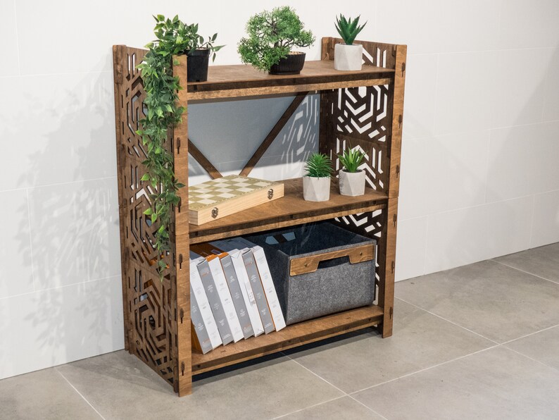 Low Bookcase Wood Bookshelves Shelving Unit solar - Etsy