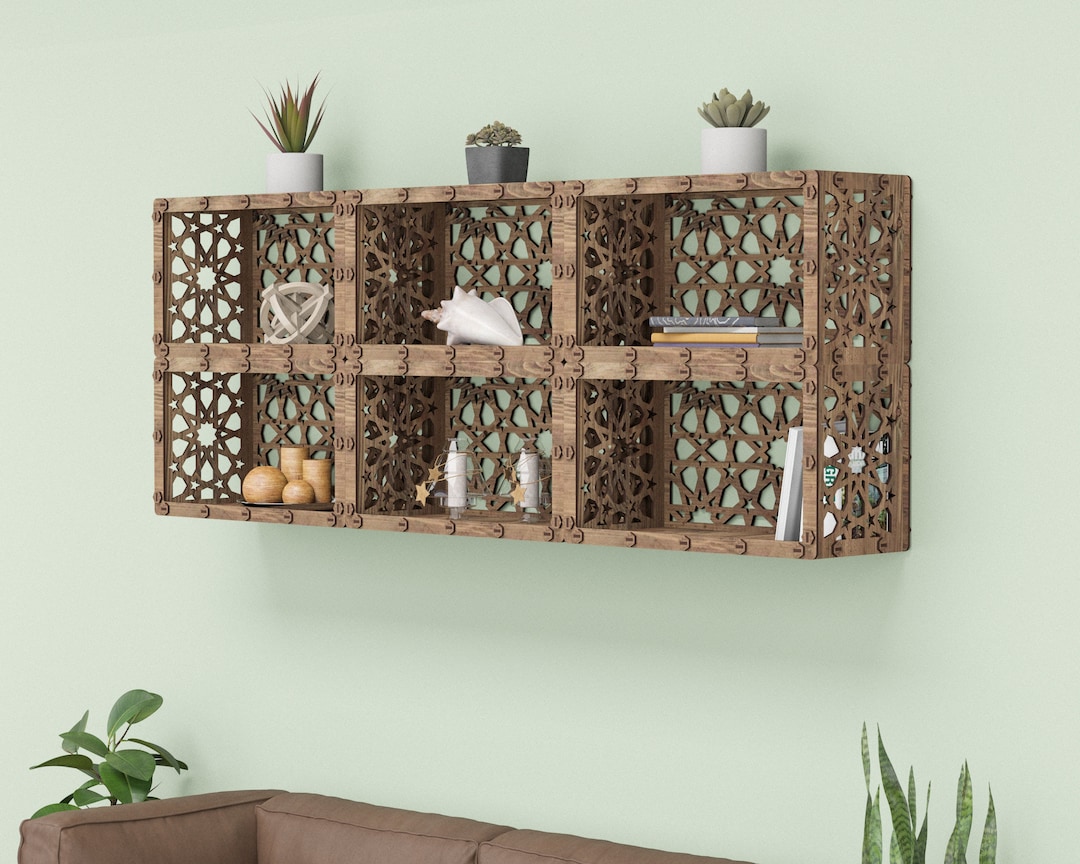 Modular Wood Wall Shelf: Laser Cut Hexagonica Design - Etsy