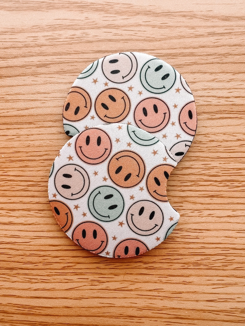 Happy Face Car Coasters/smiley Face Car Coasters/set of 2/cute - Etsy