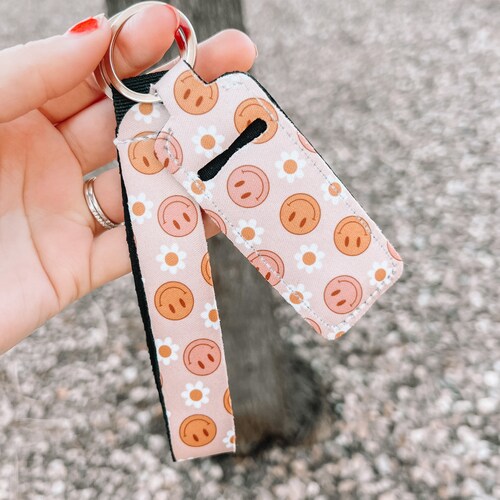Smiley Face Wristlet Keychain/smiley Face Chapstick Holder - Etsy