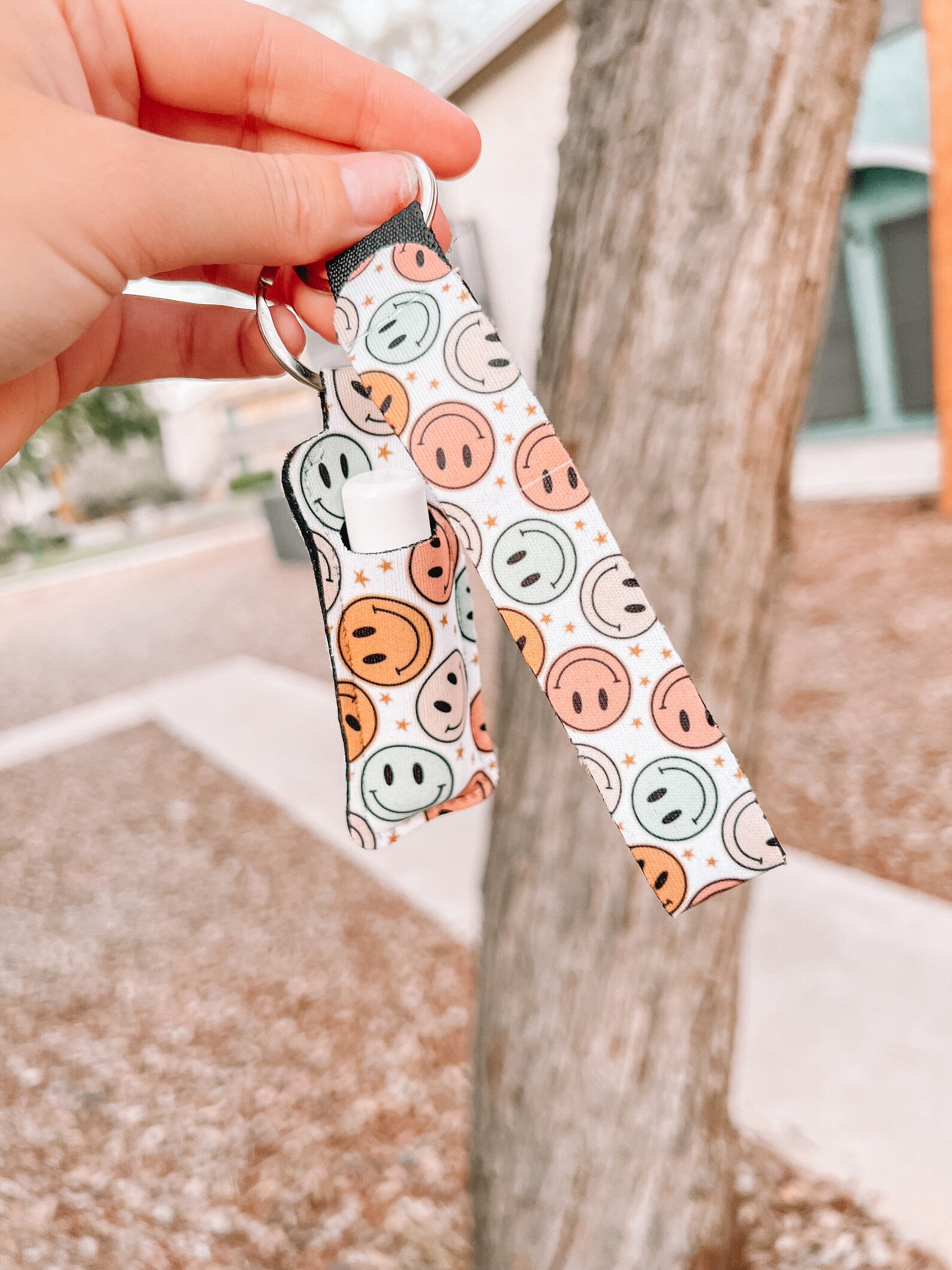 Smiley Face Wristlet Keychain/smiley Face Chapstick Holder - Etsy