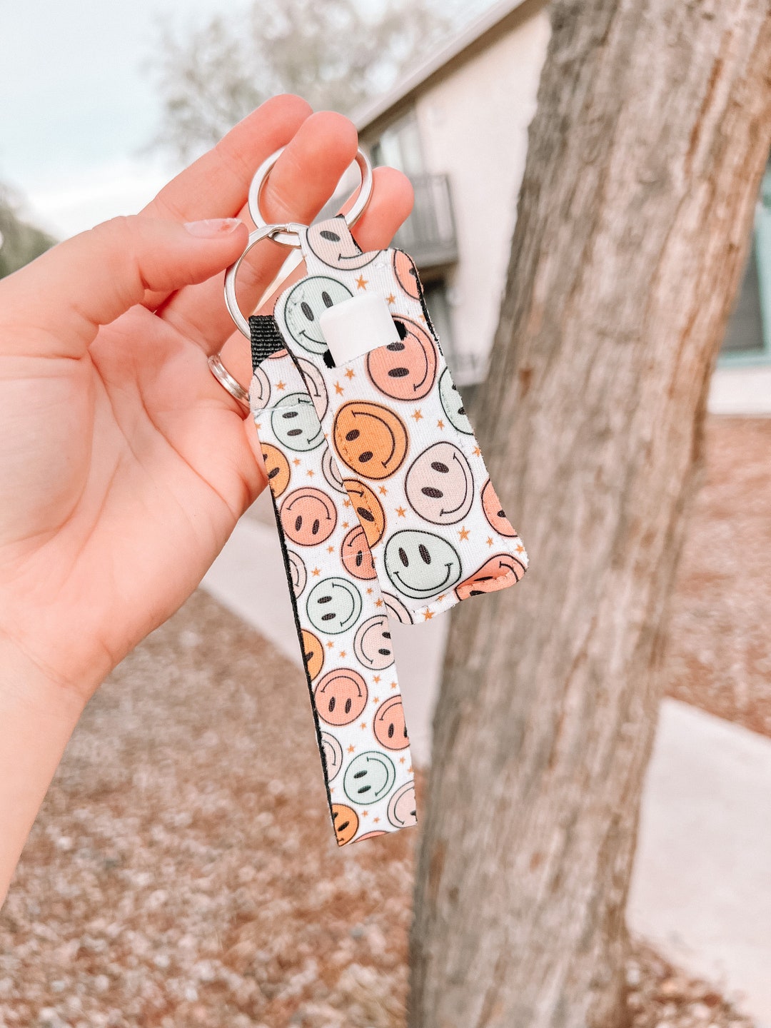 Smiley Face Wristlet Keychain/smiley Face Chapstick Holder Keychain ...