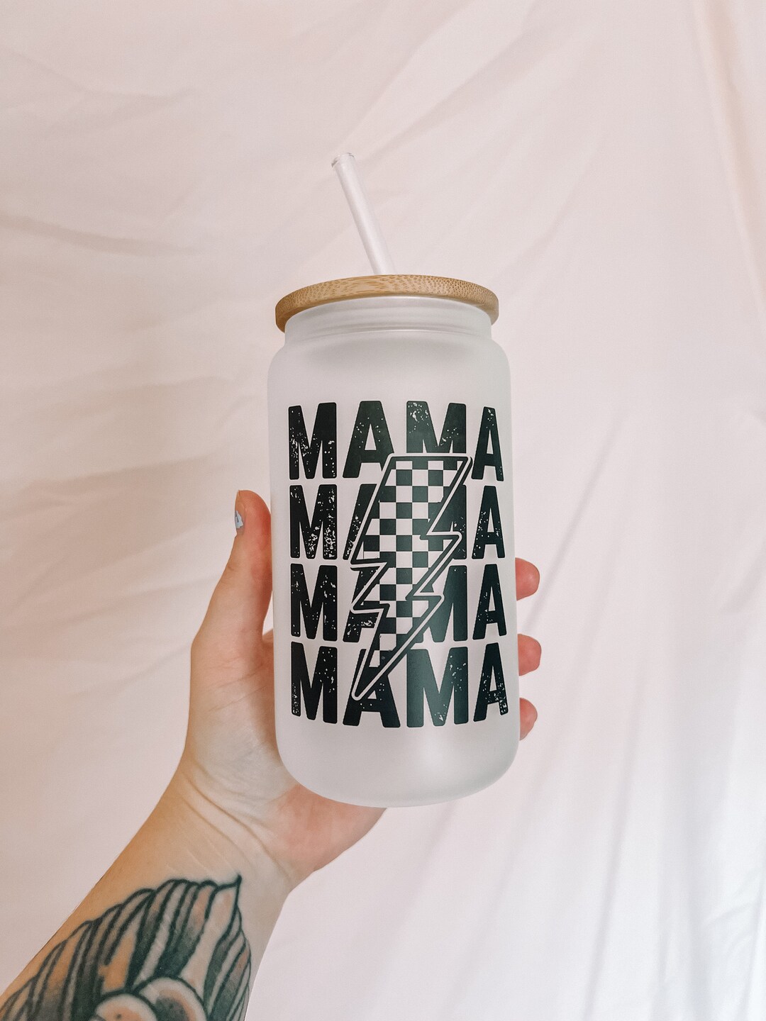 Mama Lightning Bolt Glass Cup/mom Drinkware/mama Cups/libbey Glass Can ...