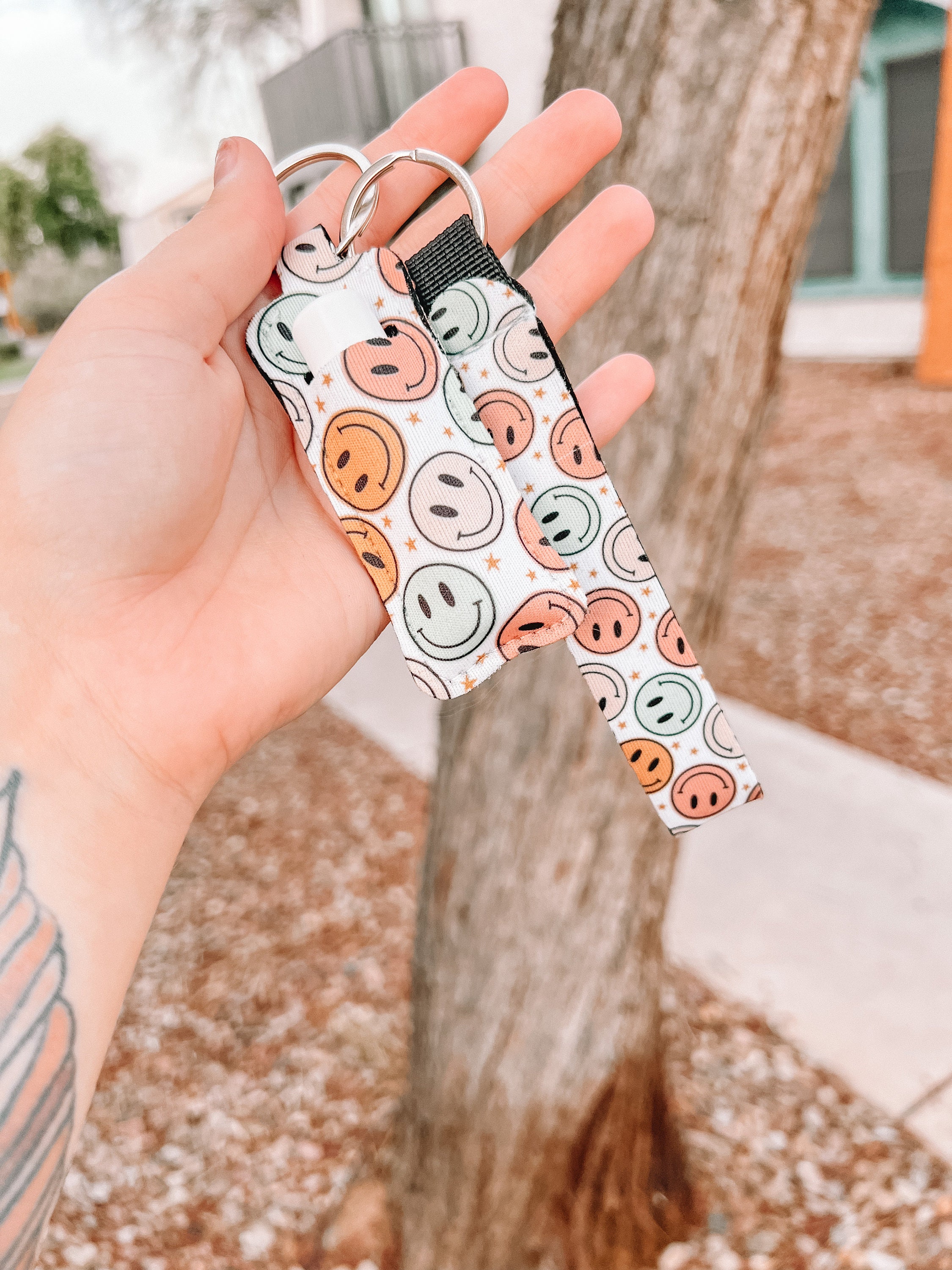 Smiley Face Wristlet Keychain/smiley Face Chapstick Holder - Etsy