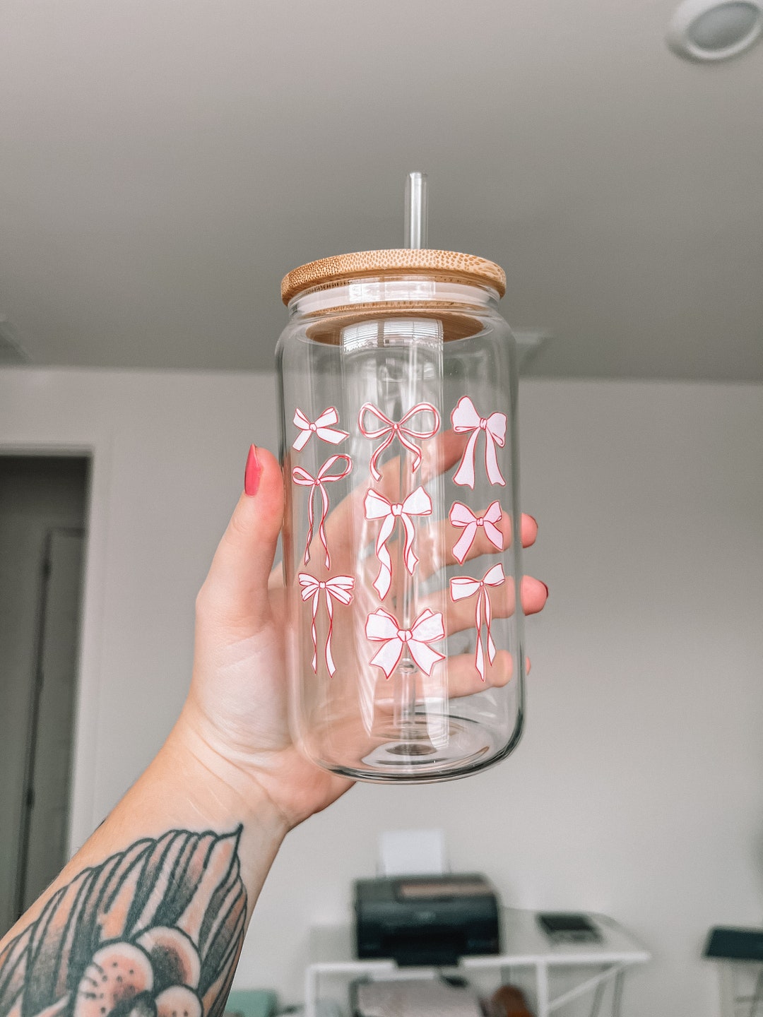 Pink Bows Coquette Glass Cup/drinkware for Girls/girly Cups/libbey ...