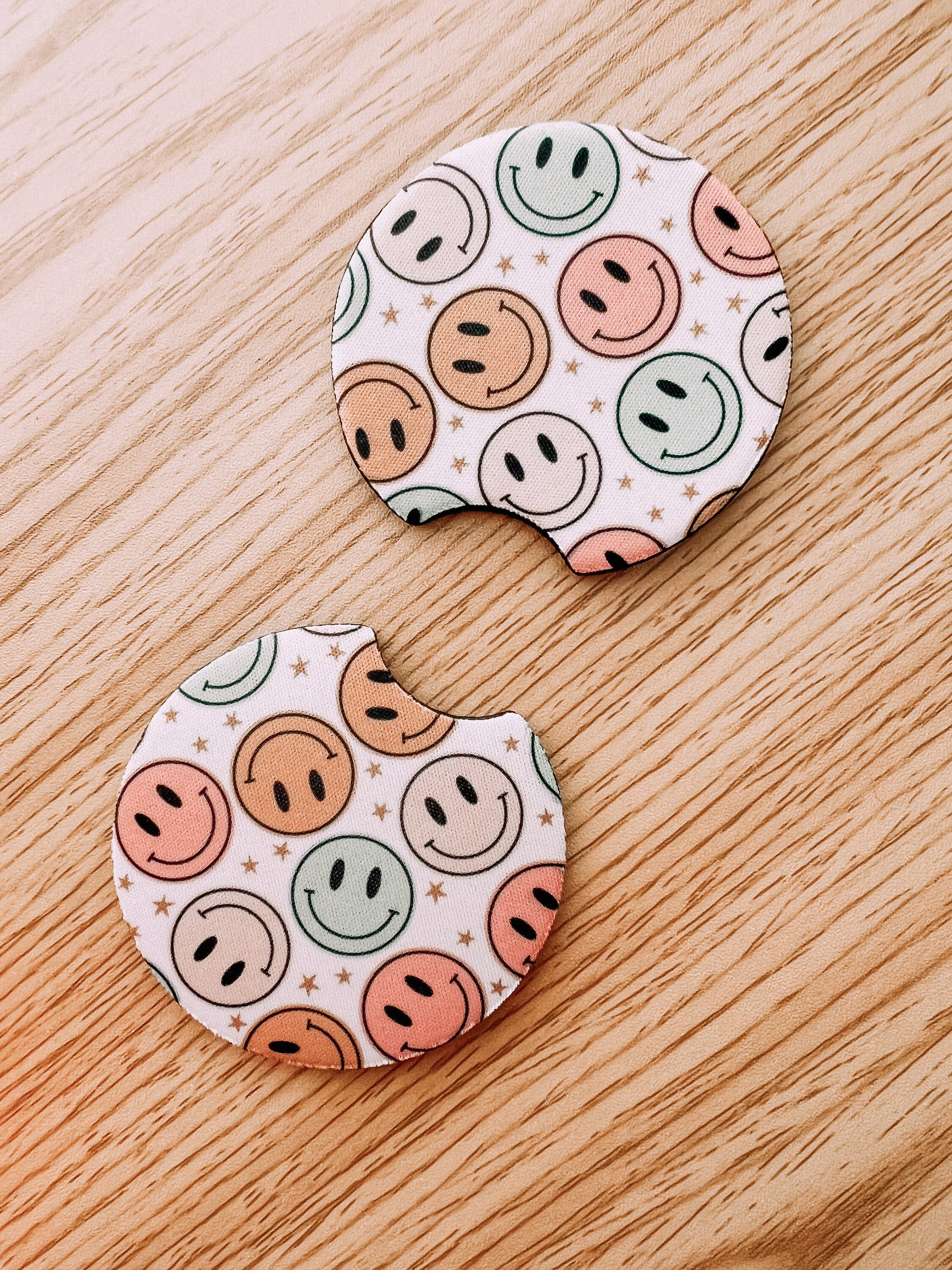 Happy Face Car Coasters/smiley Face Car Coasters/set of 2/cute - Etsy