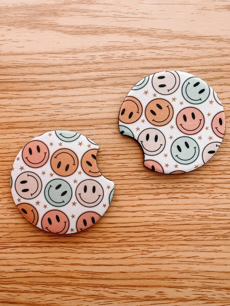 Happy Face Car Coasters/smiley Face Car Coasters/set of 2/cute - Etsy