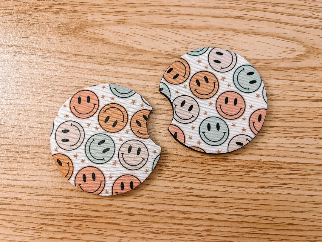 Happy Face Car Coasters/smiley Face Car Coasters/set of 2/cute Car ...