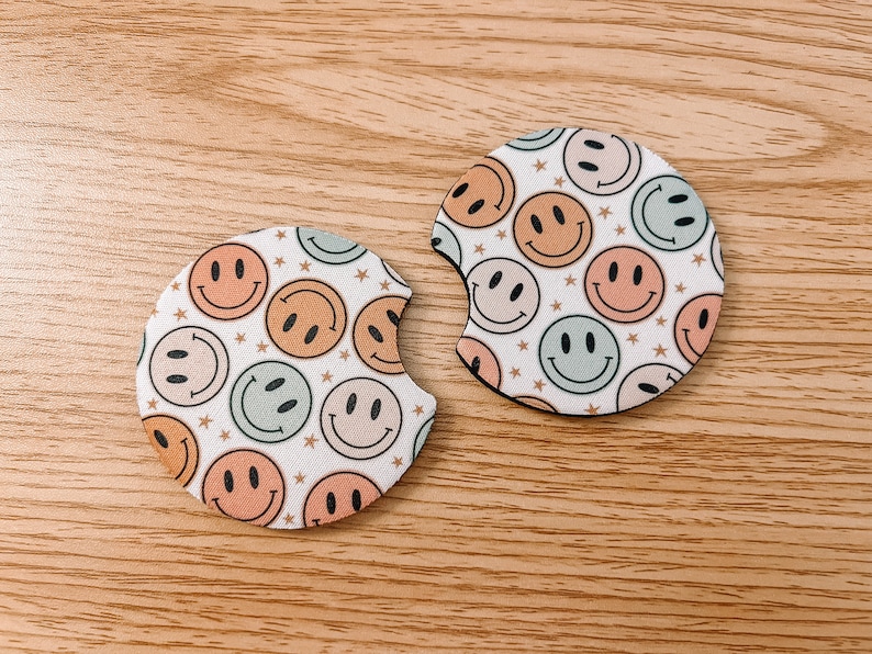 Happy Face Car Coasters/smiley Face Car Coasters/set of 2/cute - Etsy