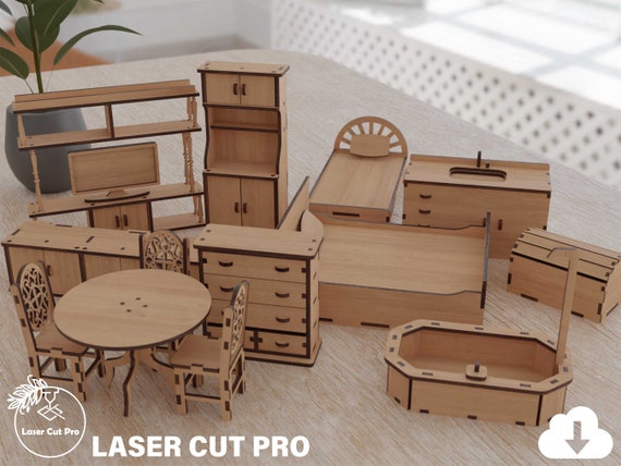 Wooden Dollhouse Furniture and Accessories Set 21pcs Laser Cut Files Play Furniture Toys for Boys Girls and Toddlers Etsy Canada
