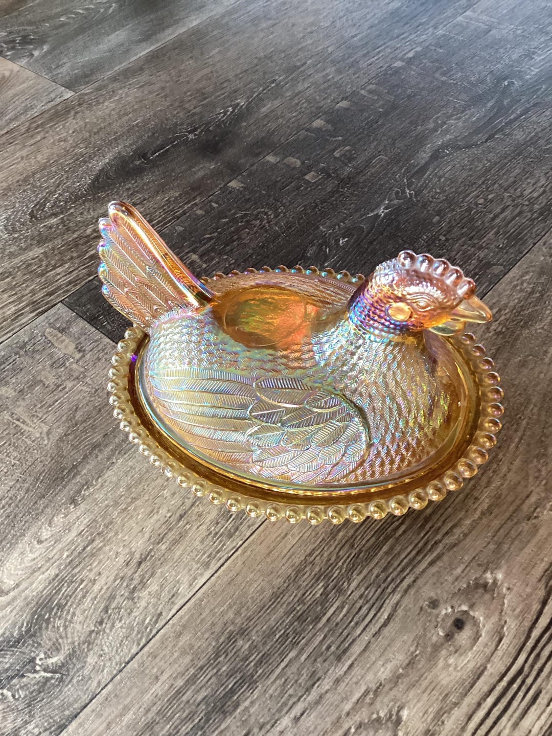 Vintage Hen on Nest Gold Carnival With Iridescent Colours - Etsy