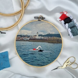 Hand Embroidery Pattern, Open Water Swimming Art, Pre-printed ...