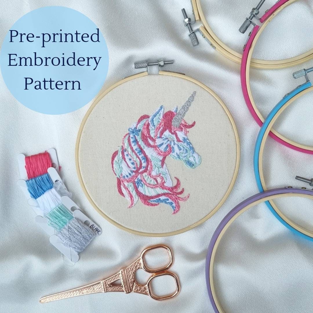 Unicorn Hand Embroidery Pattern Diy Unicorn Room Decor Etsy