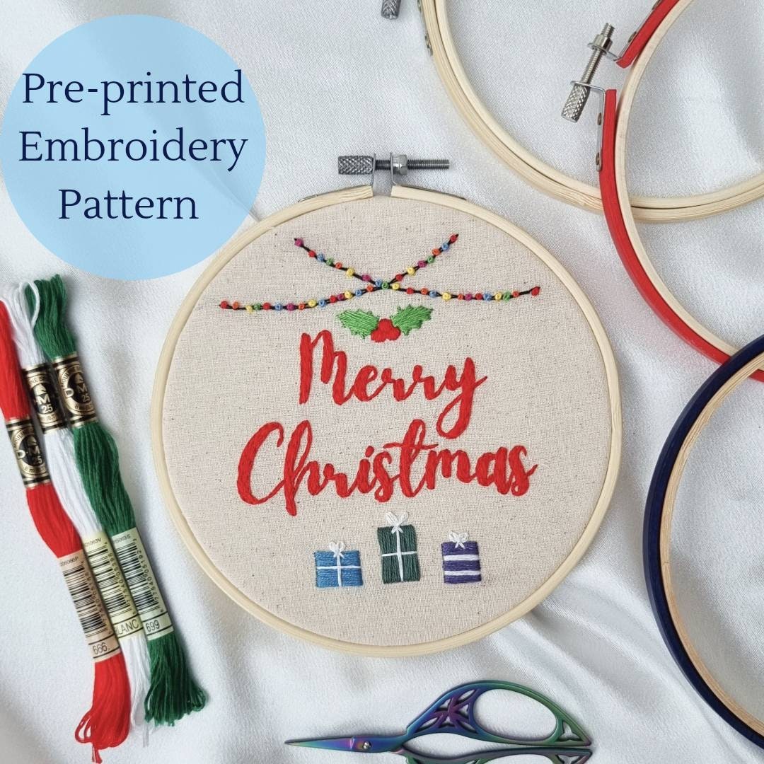 Merry Christmas Hand Embroidery Pattern, Xmas Embroidery Designs Easy ...