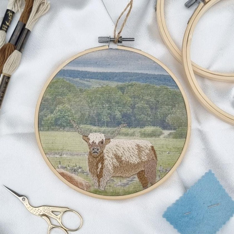 Highland Cow Hand Embroidery Pattern, Embroidery Design, Fluffy Cow ...