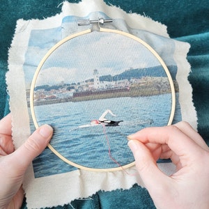 Hand Embroidery Pattern, Open Water Swimming Art, Pre-printed ...
