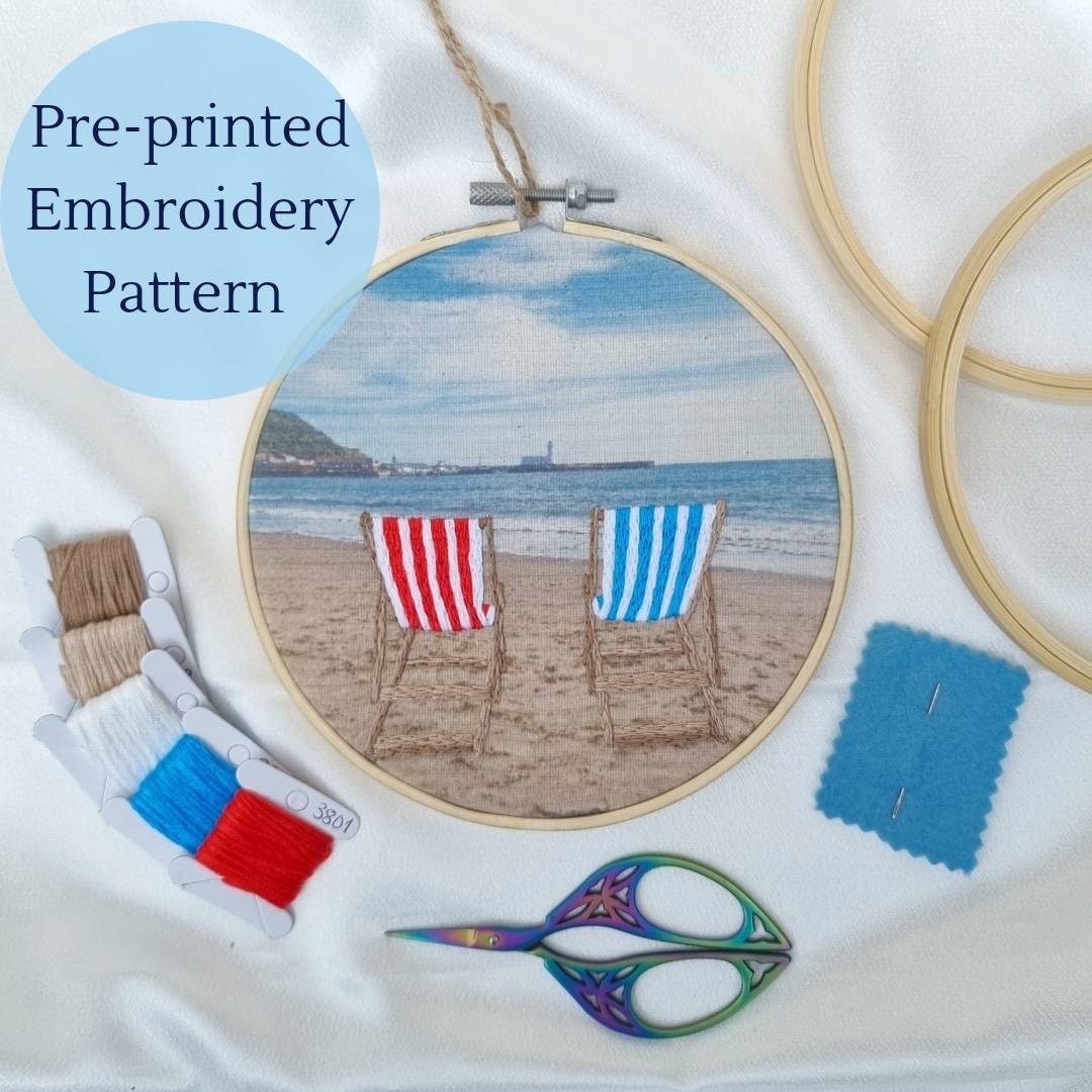 Beach Embroidery Pattern, Beach Scene Hand Embroidery Designs, Pre ...