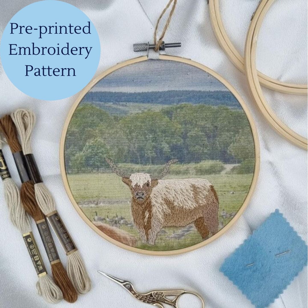 Highland Cow Hand Embroidery Pattern, Embroidery Design, Fluffy Cow ...