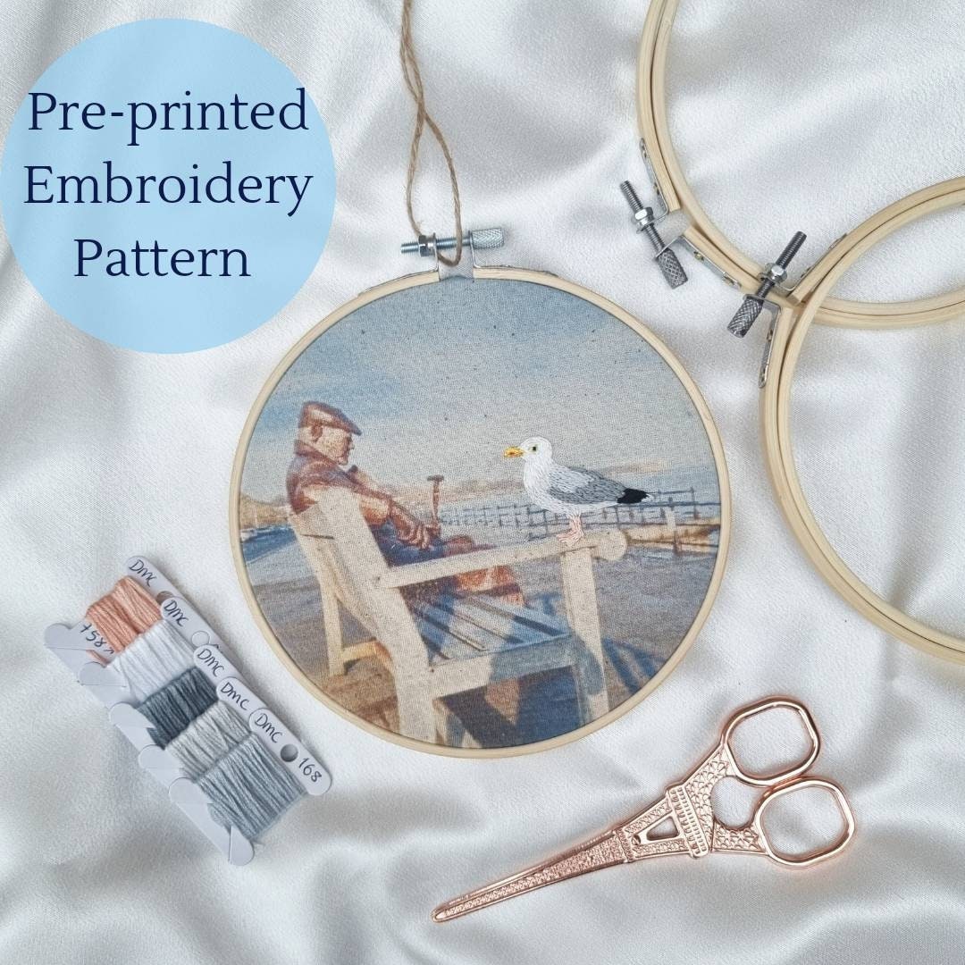 Scarborough Seagull Embroidery Pattern, Pre Printed Fabric, Freddie ...