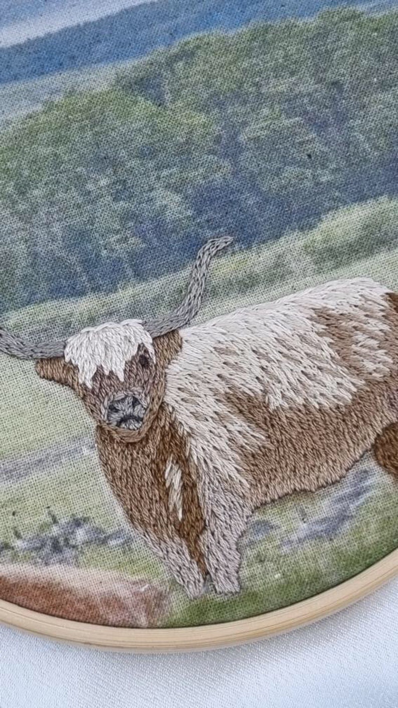 Highland Cow Hand Embroidery Pattern, Embroidery Design, Fluffy Cow ...