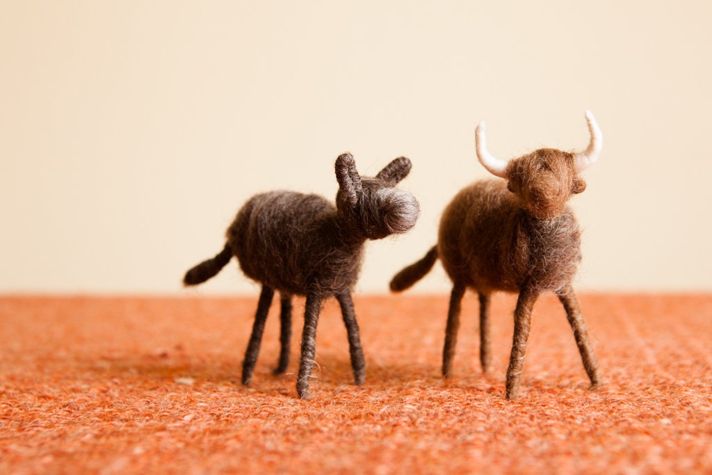 Miniature Donkey & Ox* Sweet Eco-friendly Gift* Natural Wool* Earth ...