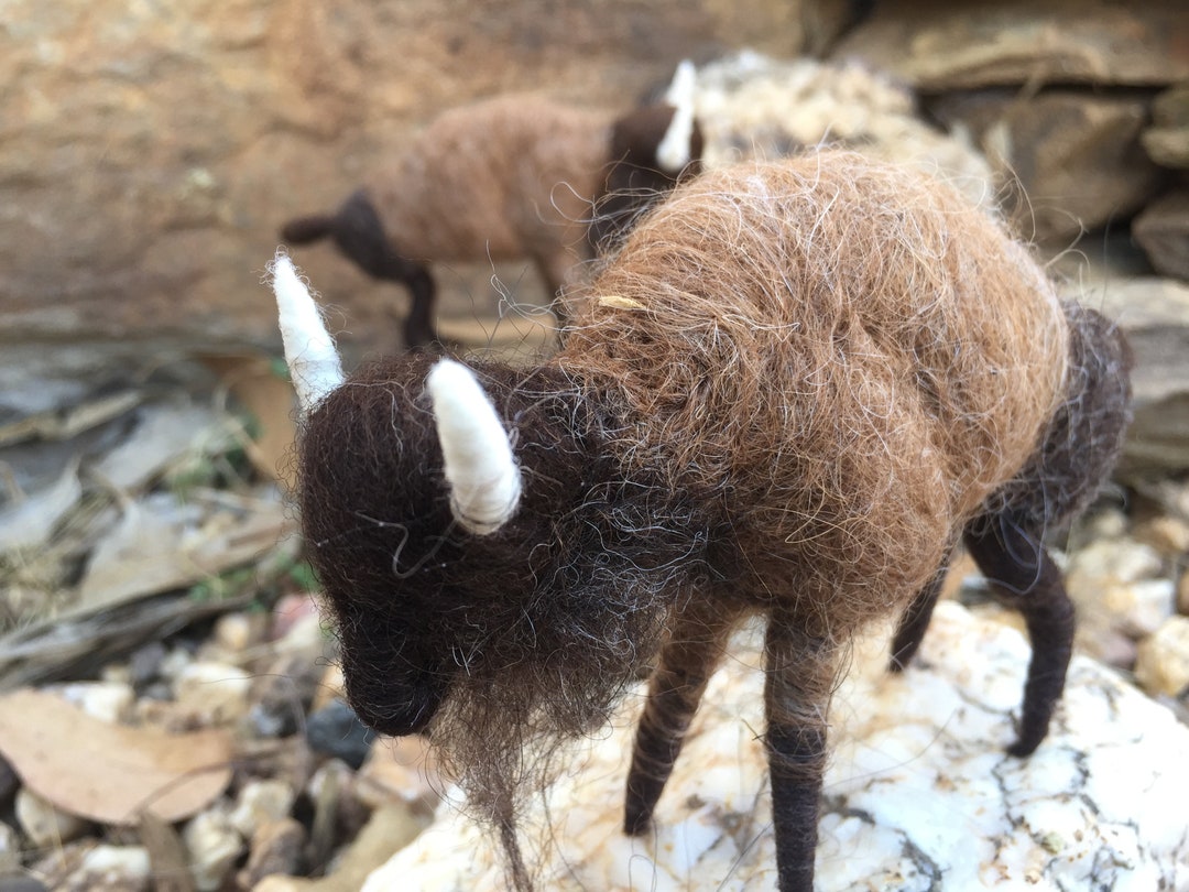 Needle-felted Wool Buffalo, Waldorf Fibre Art, Handmade Bison Figurine ...