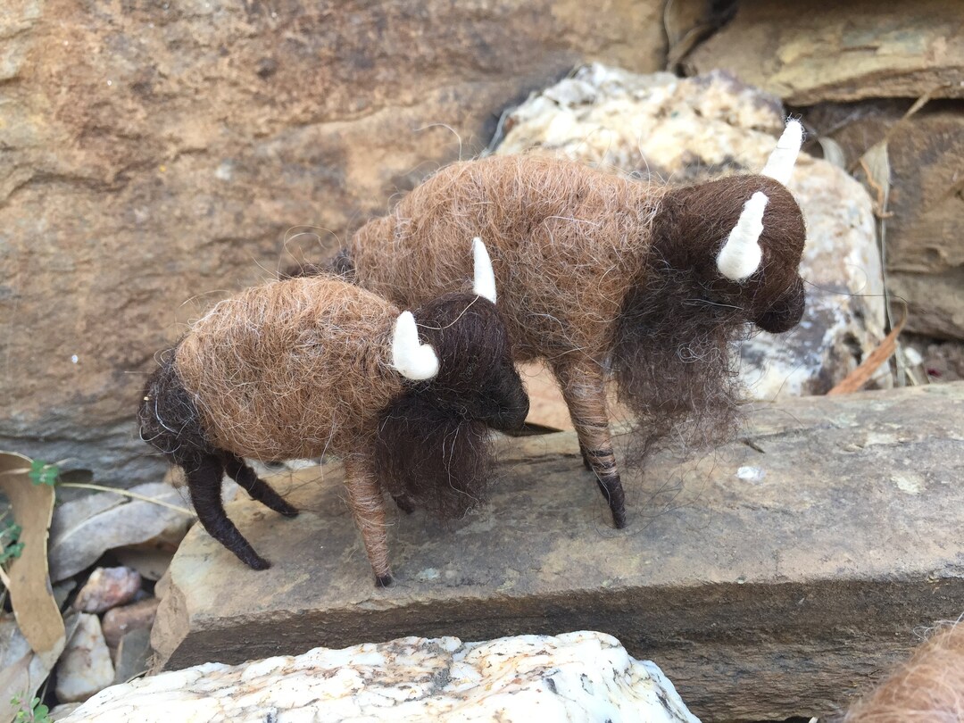 Needle Felted Buffalo Family, Natural Wool Fiber Art, Waldorf Inspired ...