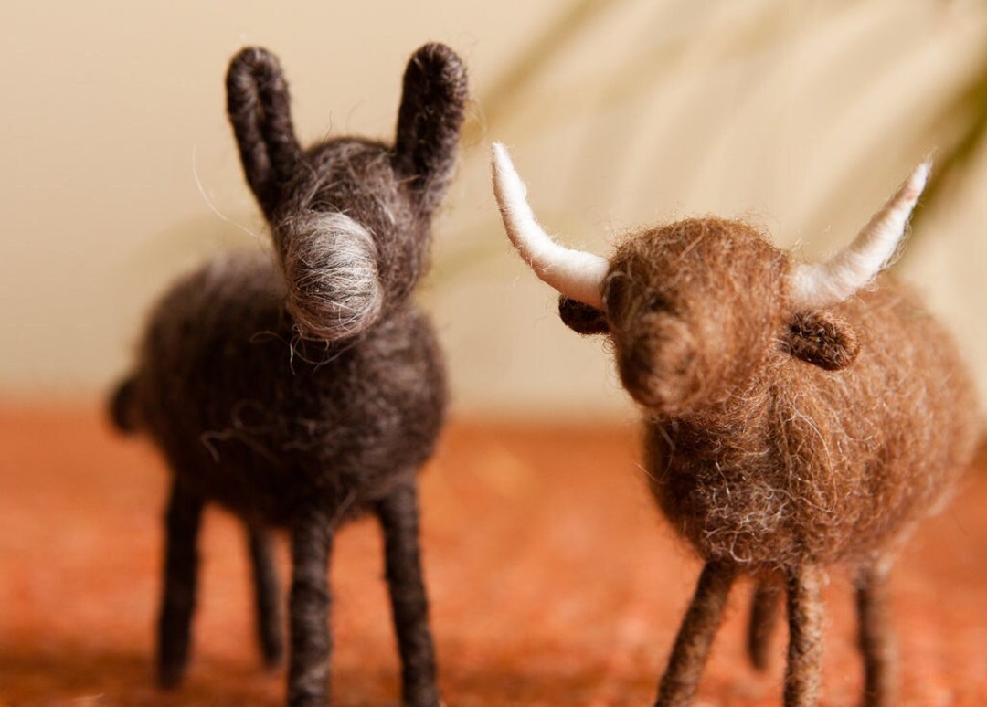 Miniature Donkey & Ox* Sweet Eco-friendly Gift* Natural Wool* Earth ...