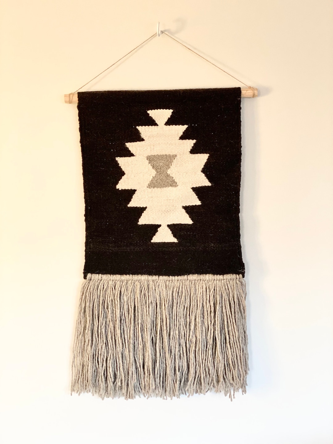 Handwoven Wall Hanging, Handwoven Black Aztec Wallhanging, Wall Art ...