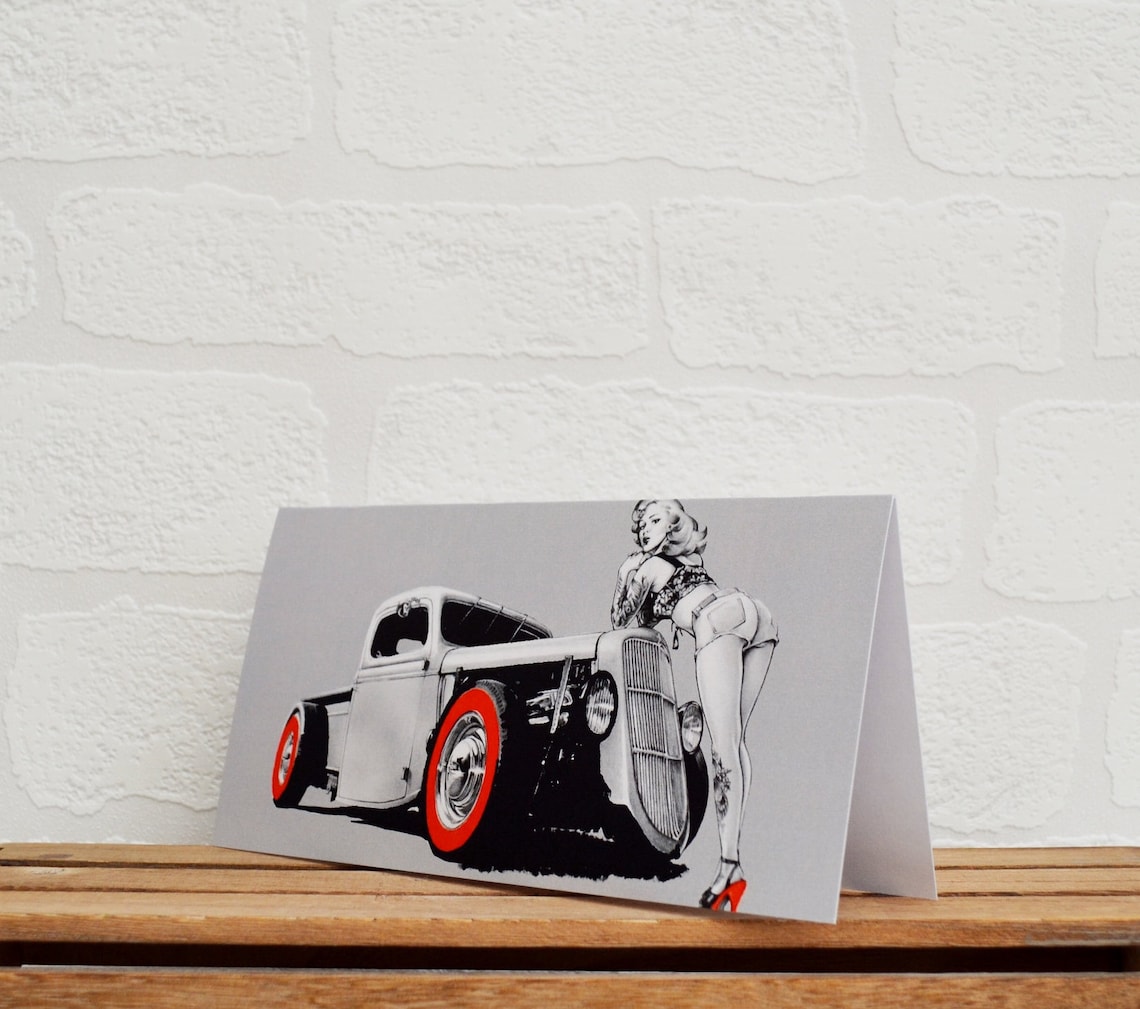 Hot Rod/pin up Greeting Cards Cards Hot Rod Card Pin up Card Car ...