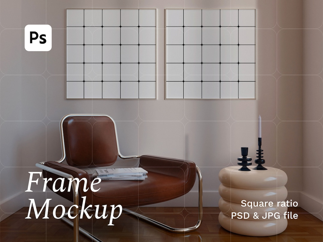 Two Square Frame Mockup. Square Posters Mock Up. Two Metal Square ...