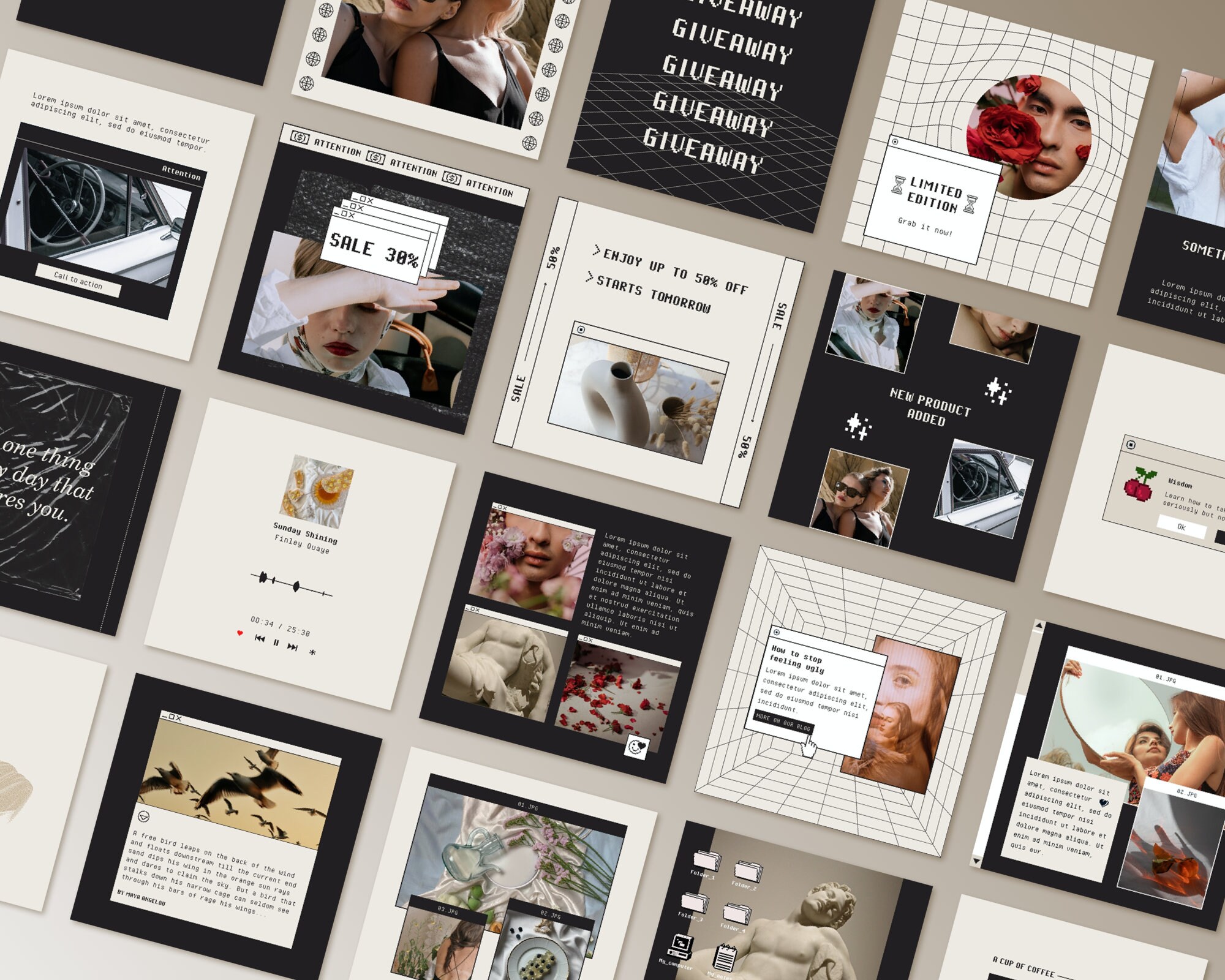 Retro Instagram Template Old Computer Aesthetic. Instagram Posts and ...