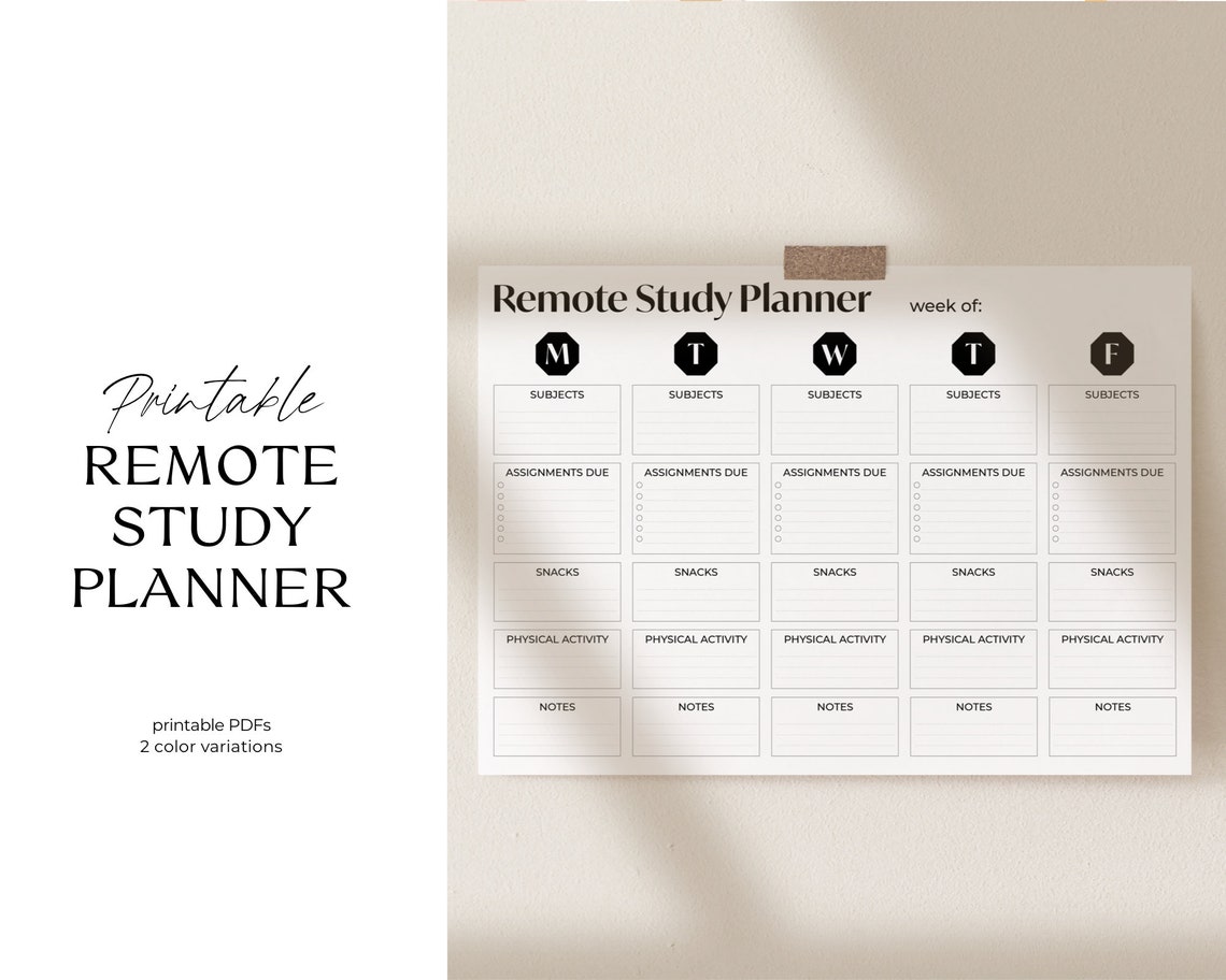 Printable Study Planner. Remote Learning Planner. Academic | Etsy