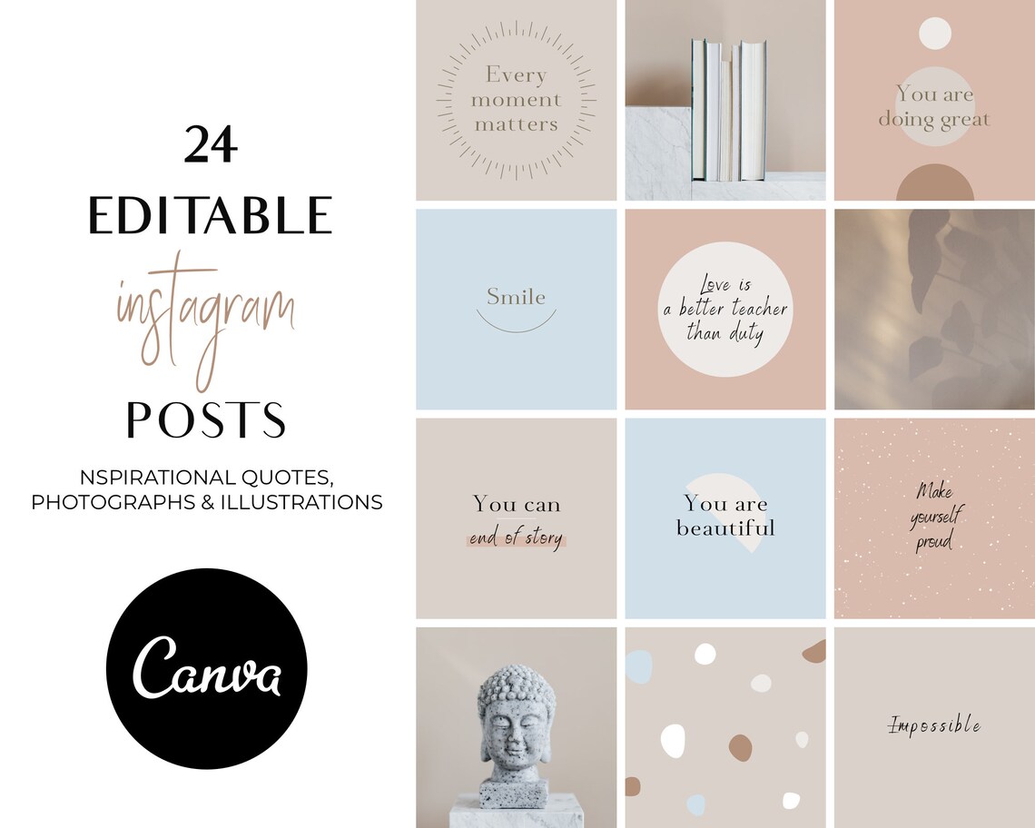 24 Boho Instagram Templates for Canva - Canva Template - Motivational ...
