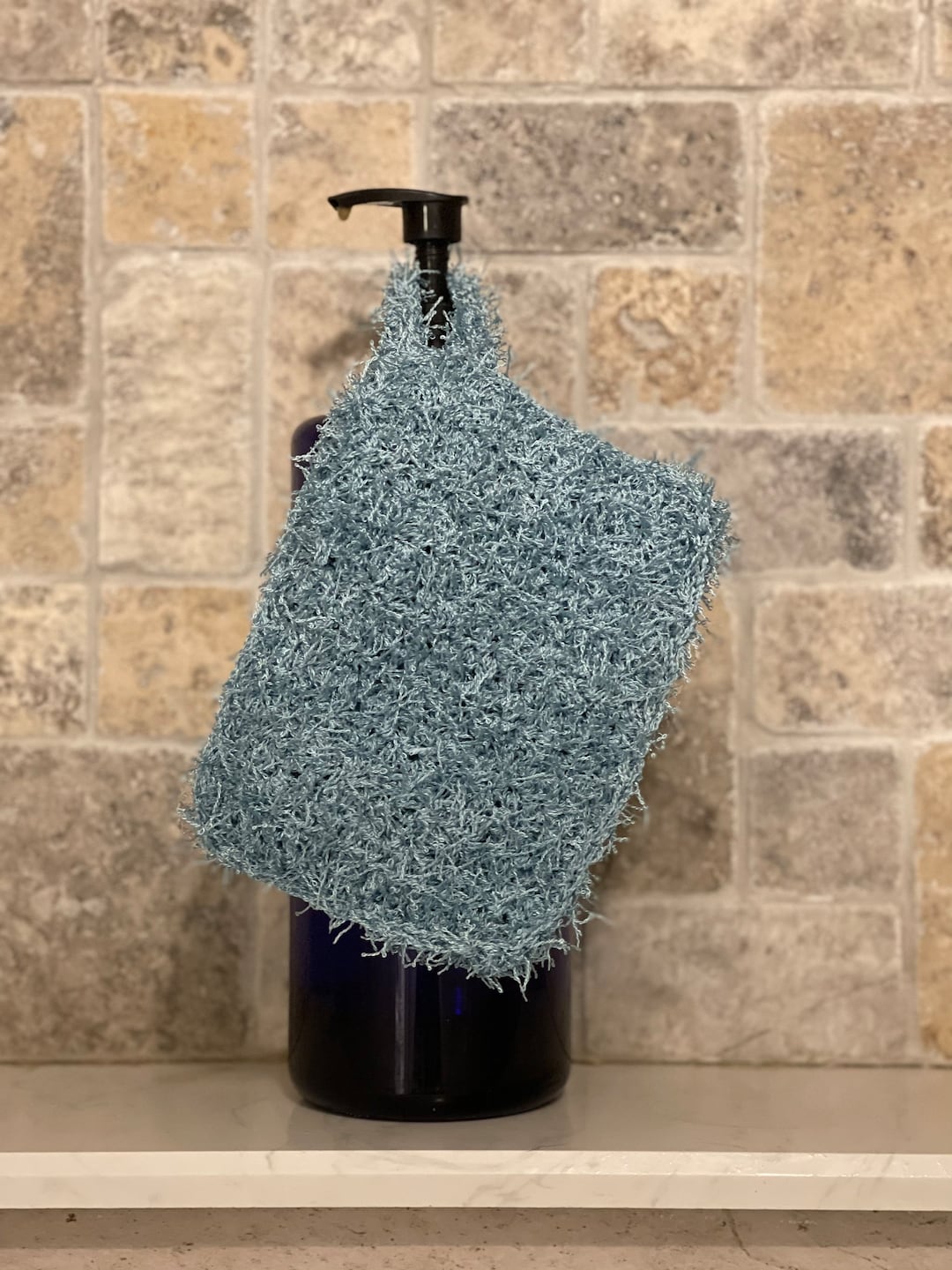 Crocheted Seafoam Blue Polyester Yarn Body Bath Scrubbie With Hanging ...
