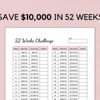 52 Week Savings Challenge - Etsy