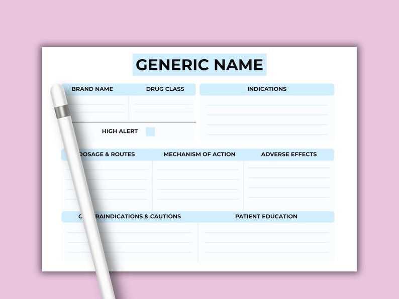 Pharmacology Flashcard Template | Nursing Flashcards | Drug Study Cards ...