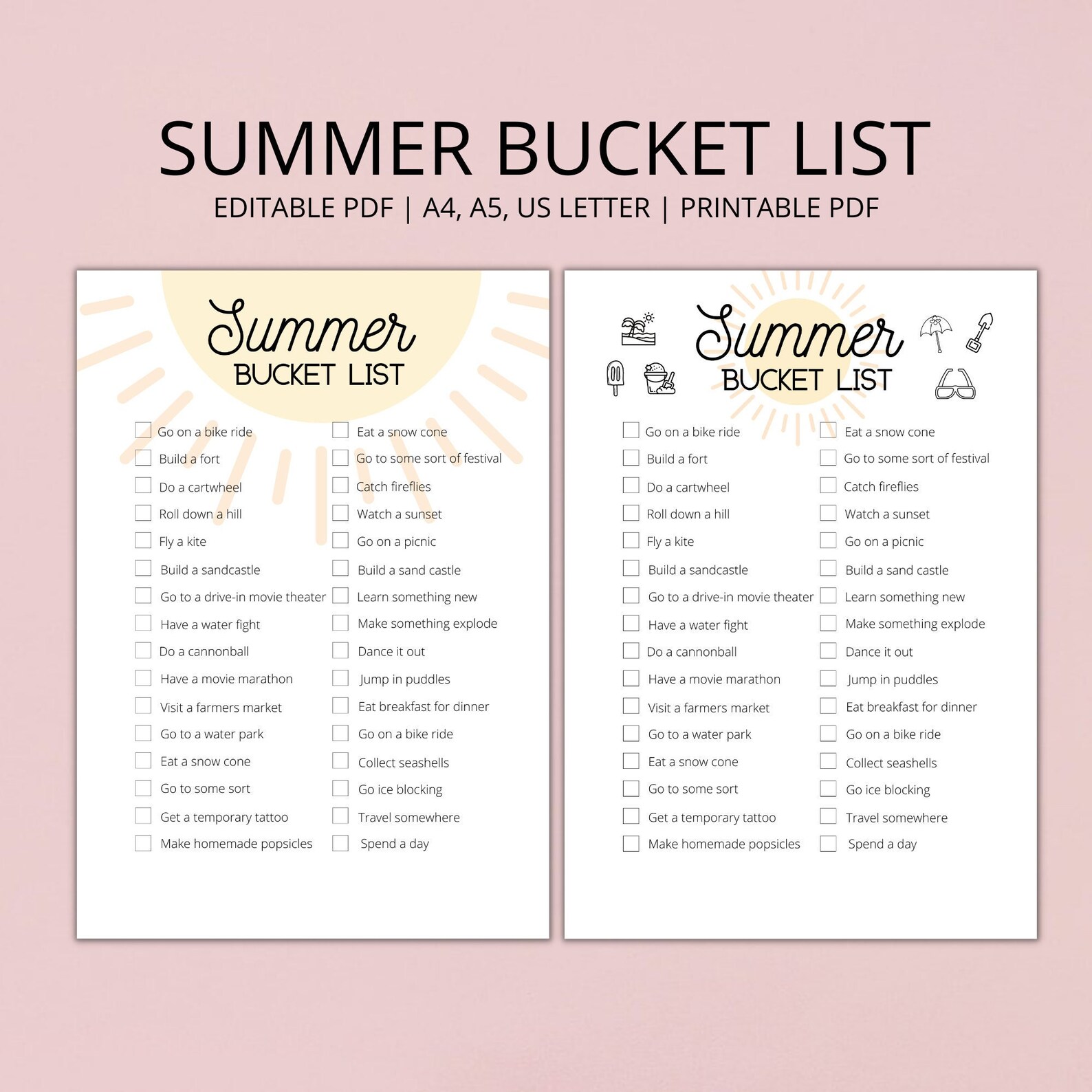 Editable Summer Bucket List Printable Summer Bucket List - Etsy
