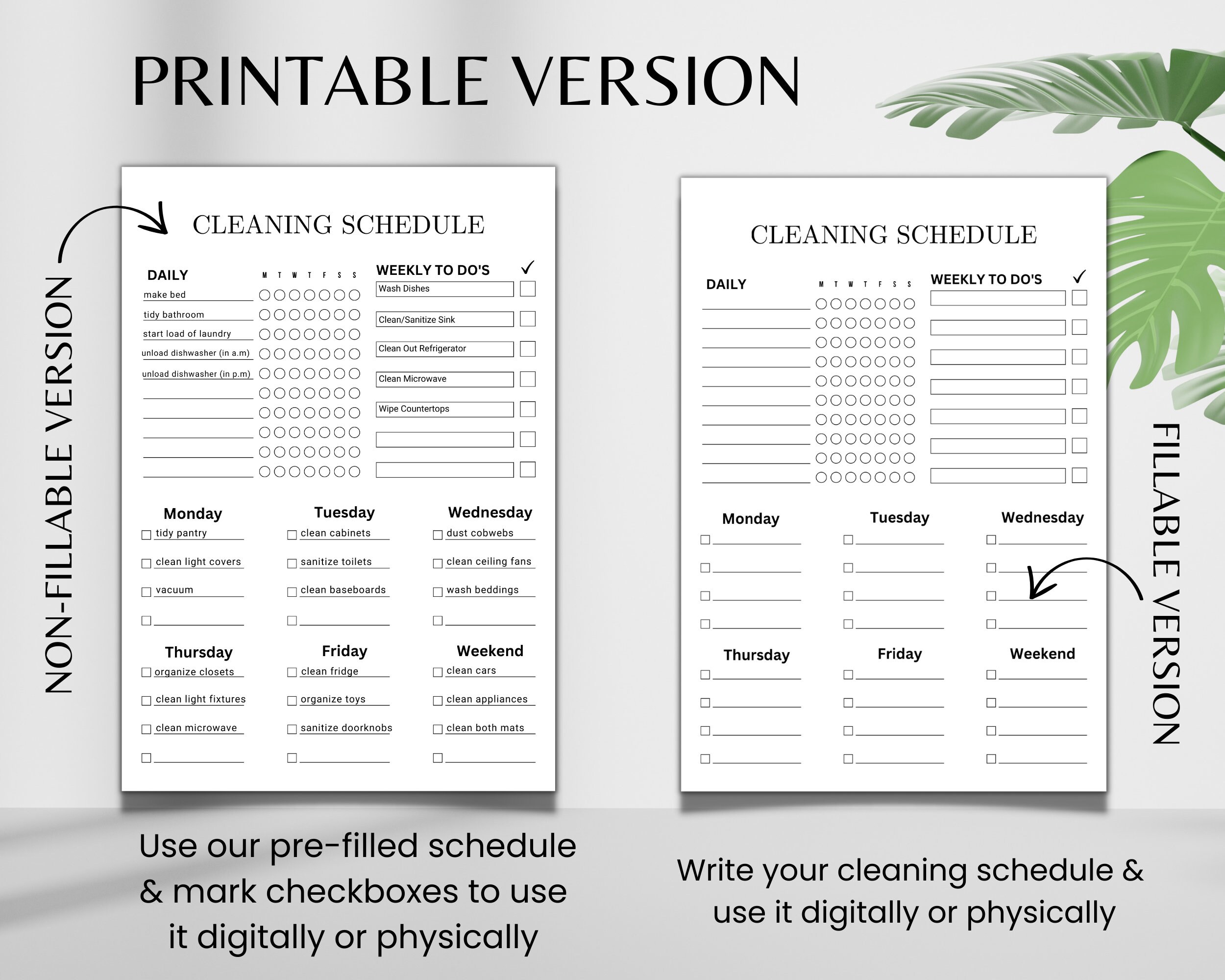 Editable Weekly Cleaning Schedule Cleaning Planner Printable - Etsy