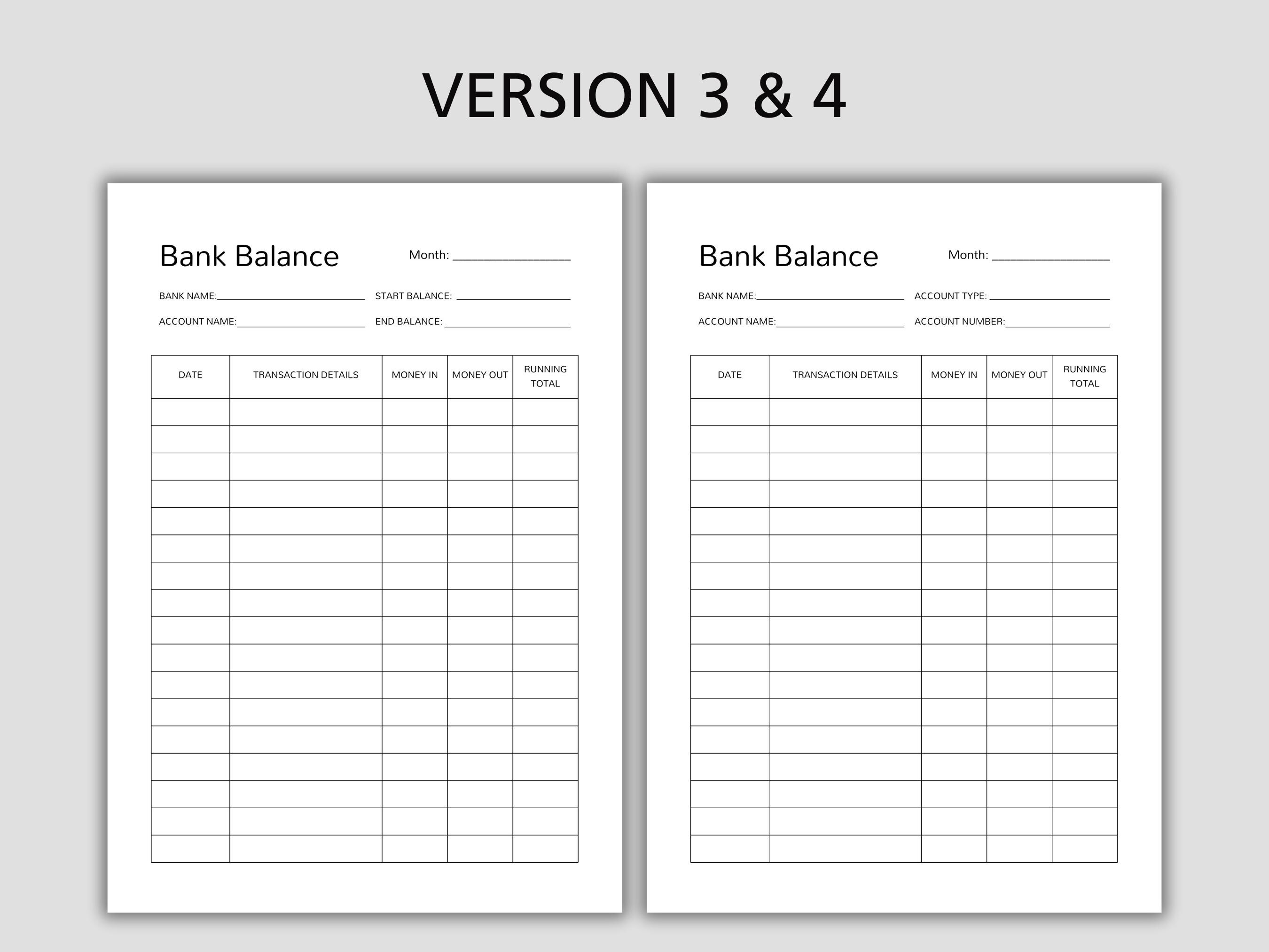 Bank Balance Sheet Printable, Budget Tracker Template, Personal Finance ...