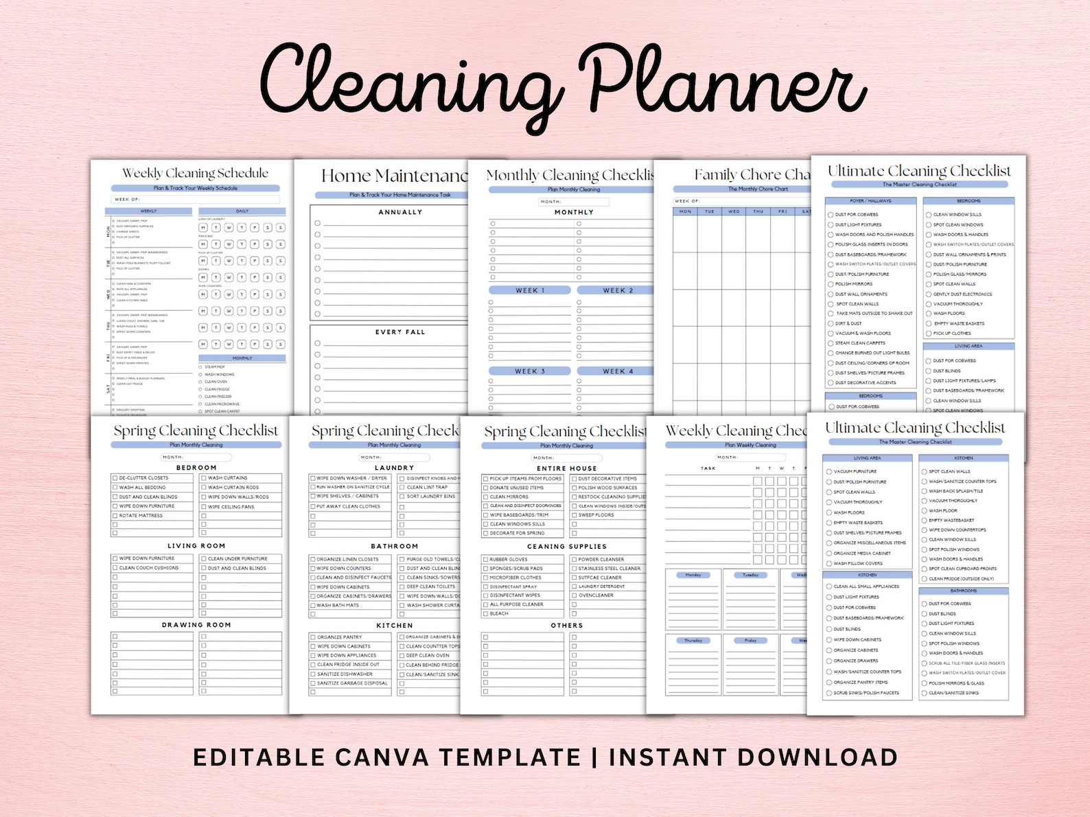 Ultimate Cleaning Checklist Editable, Weekly Cleaning Checklist ...
