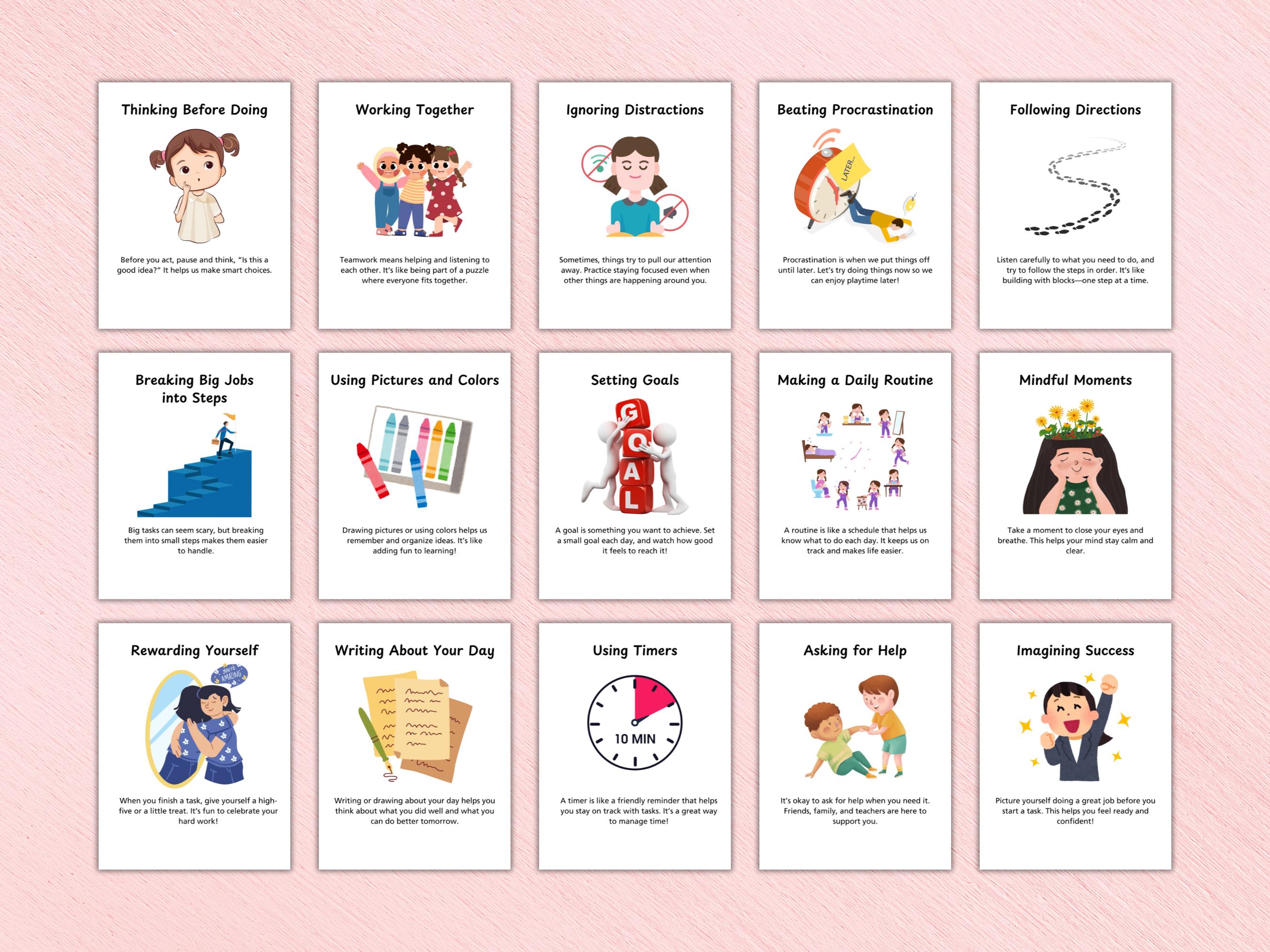 ADHD Executive Functioning Cards for Kids | Printable Cards | Behavior ...