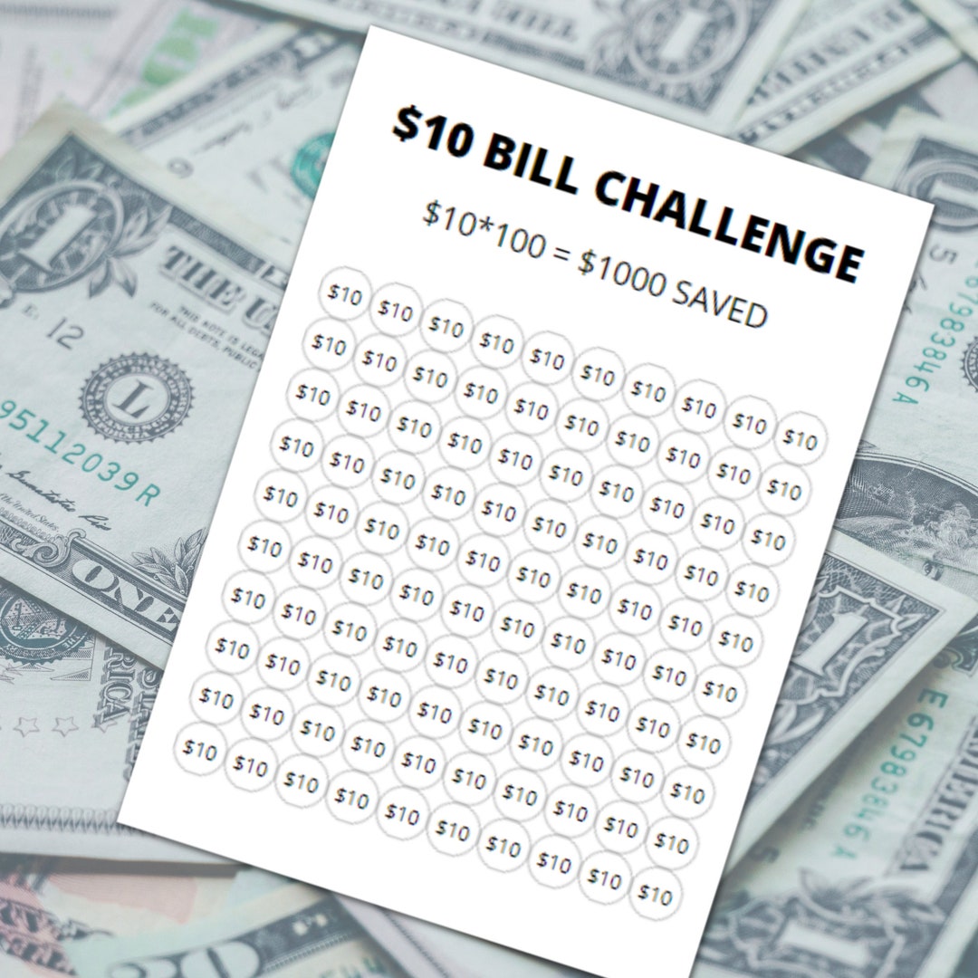 10 Dollar Bill Challenge Printable, Savings Challenge, Savings Tracker ...