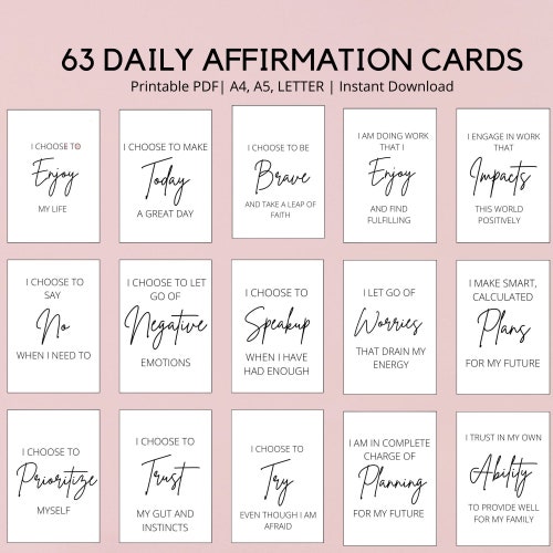 63 Affirmation Cards Printable Affirmation Cards Digital Etsy