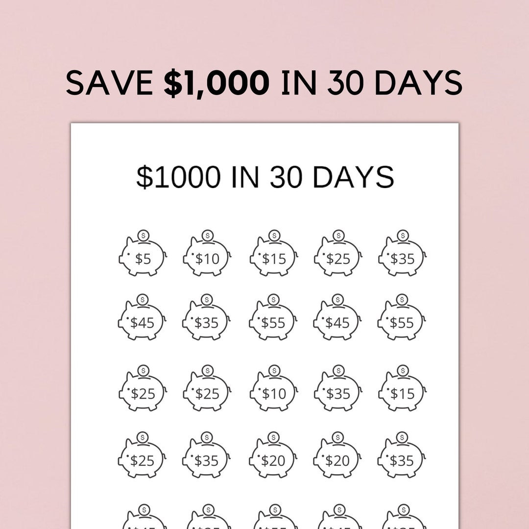 1000 Savings Challenge Tracker, 30 Day Saving Challenge, Savings ...
