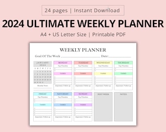 2024 Weekly Schedule Printable - Elegant Week at a Glance Planner - Etsy