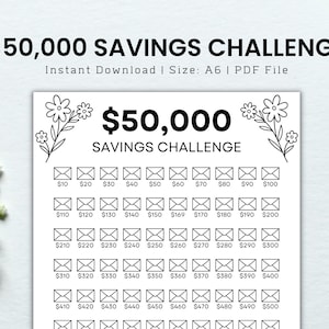 50000 Savings Challenge Printable, 100 Envelope Challenge Printable ...