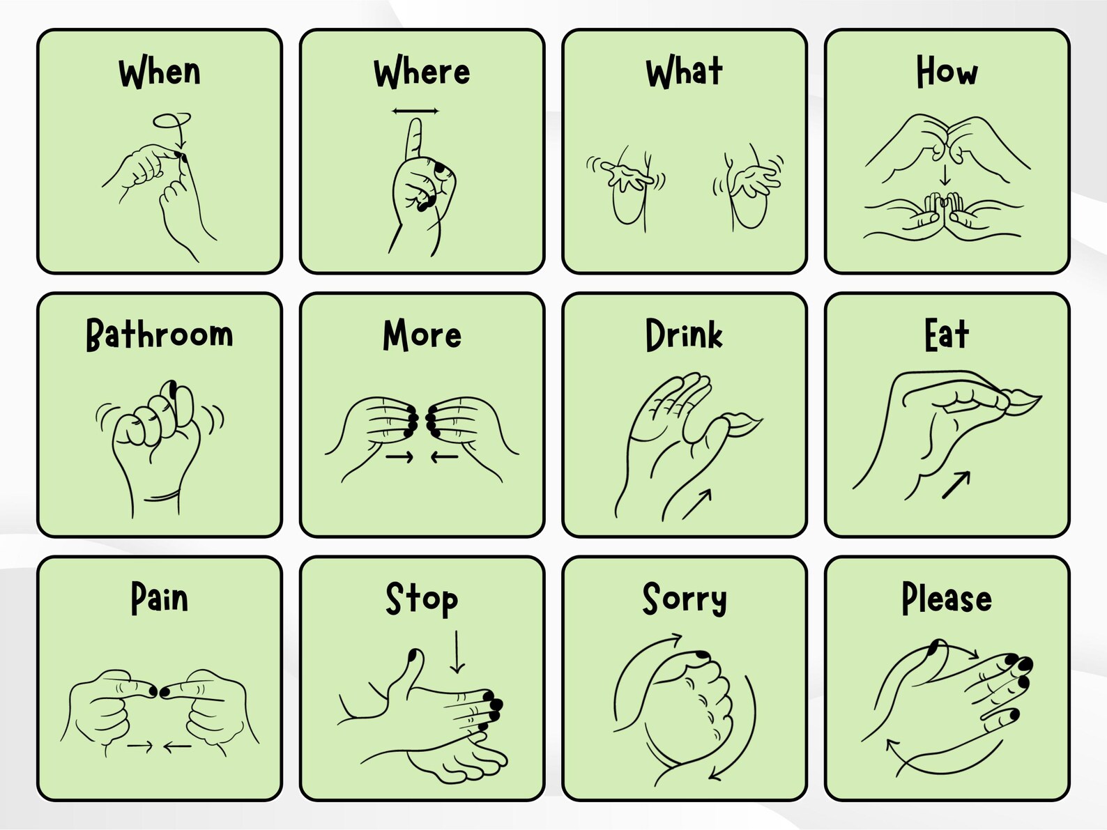 Printable ASL Flashcards: 45 Illustrated Sign Language Cards (digital ...