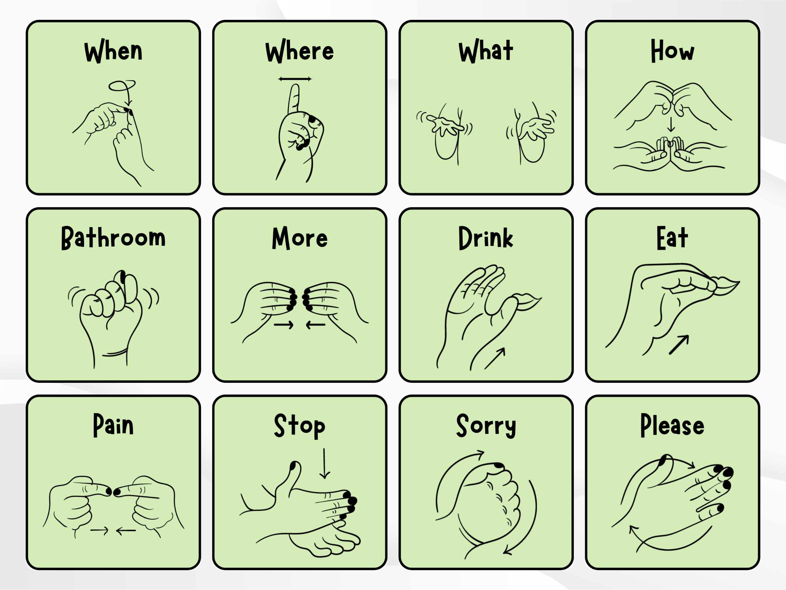 Printable ASL Flashcards: 45 Illustrated Sign Language Cards (digital ...